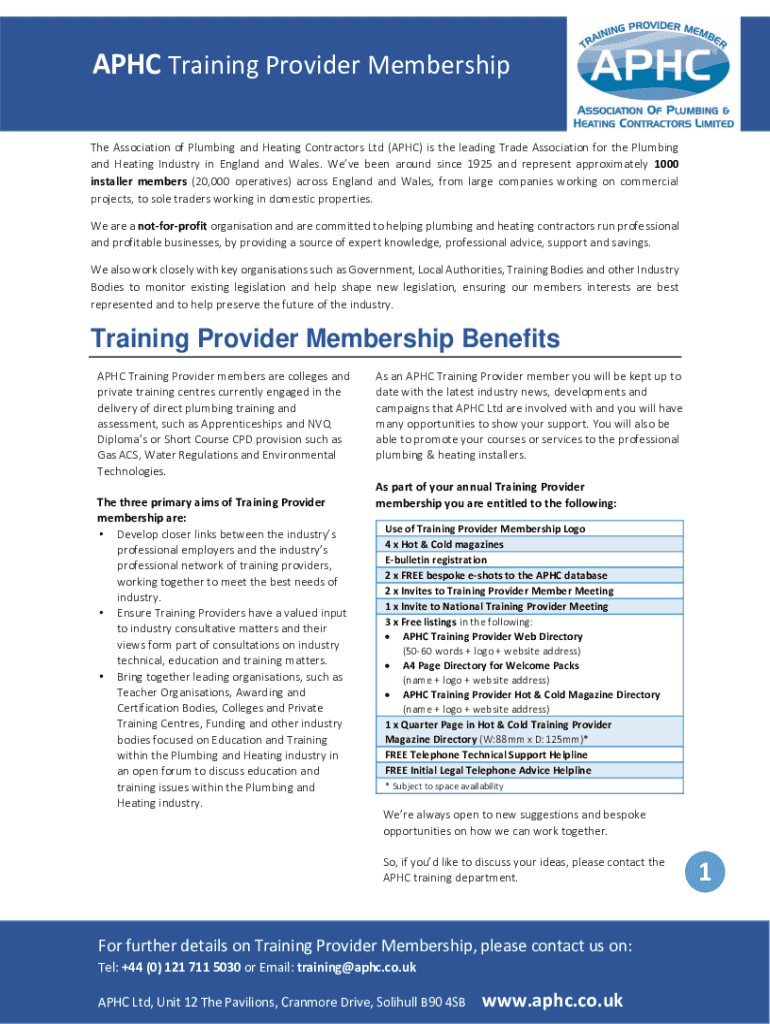 Fillable Online Become an APHC MemberJoin APHCMembership BenefitsPlumbing Training ...