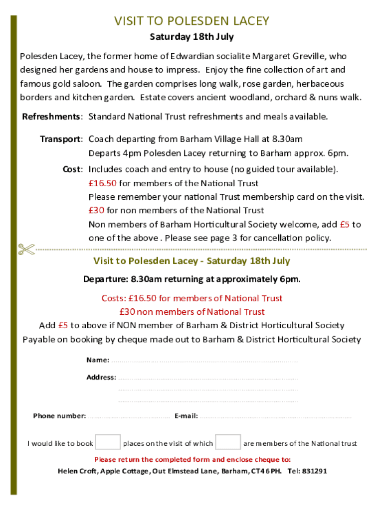 Fillable Online BDHS - Polesden Lacey Entry Form. Polesden Lacey Entry ...