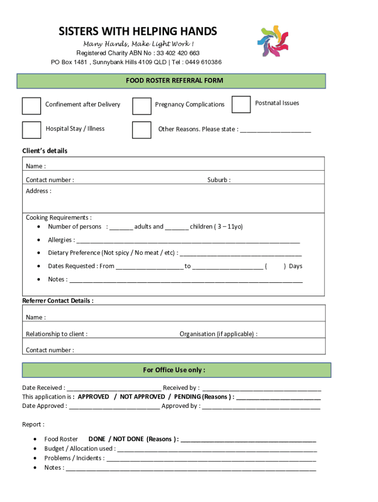Fillable Online SISTERS WITH HELPING HANDS referral form.docx Fax Email ...