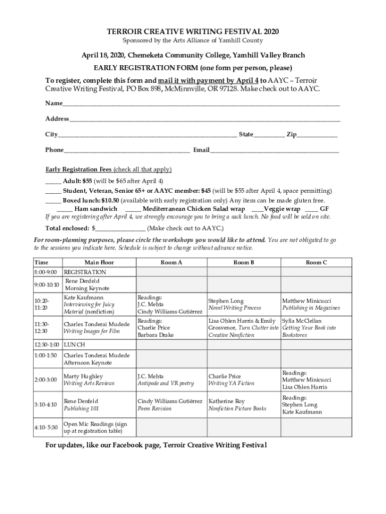 Fillable Online 2020 TCWF Early Registration Form v3 (no link) Fax ...