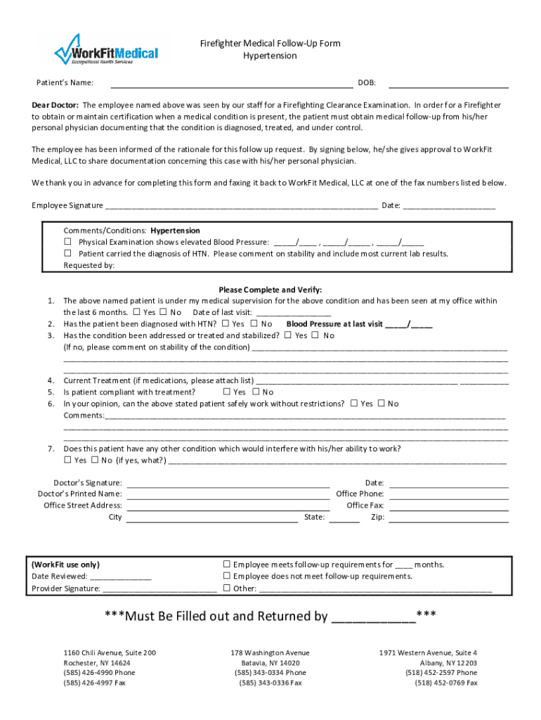 Fillable Online Firefighter Medical Follow-Up Form - Hypertension Fax ...