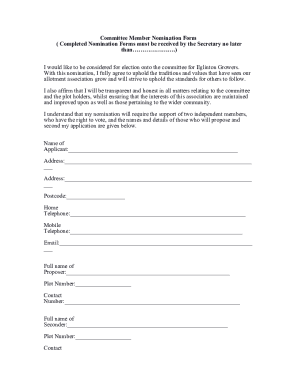 Fillable Online Committee Nomination Form - Sample FormsCommittee ...