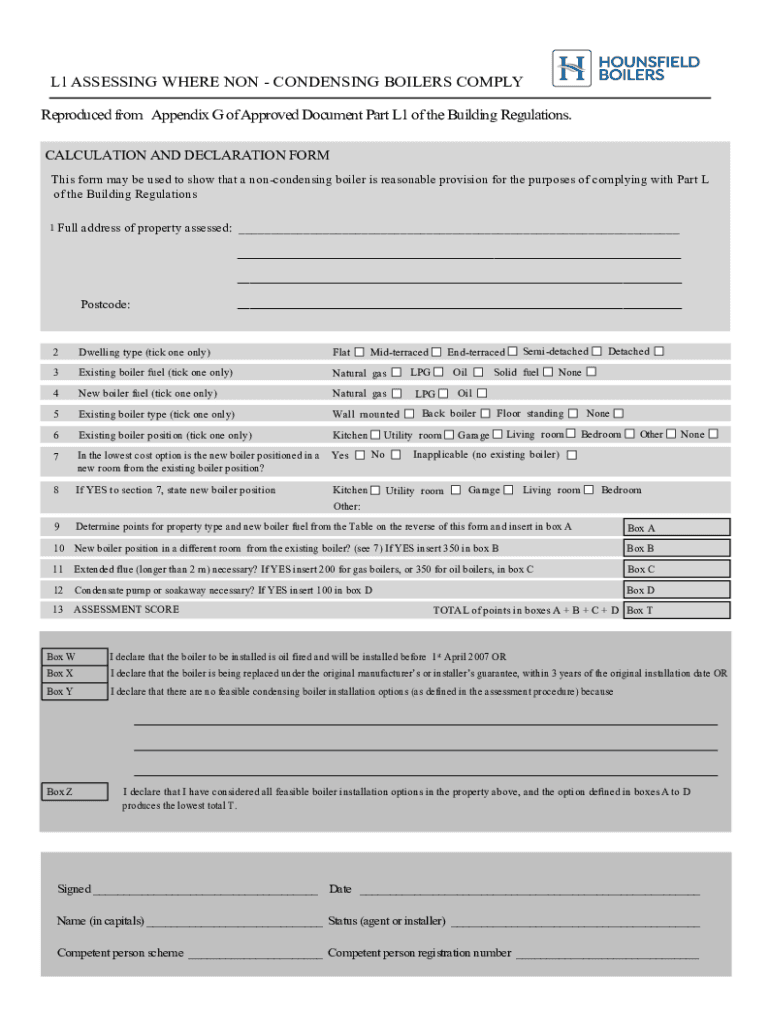 Fillable Online Non-condensing boiler assessment form 1 - Hounsfield ...