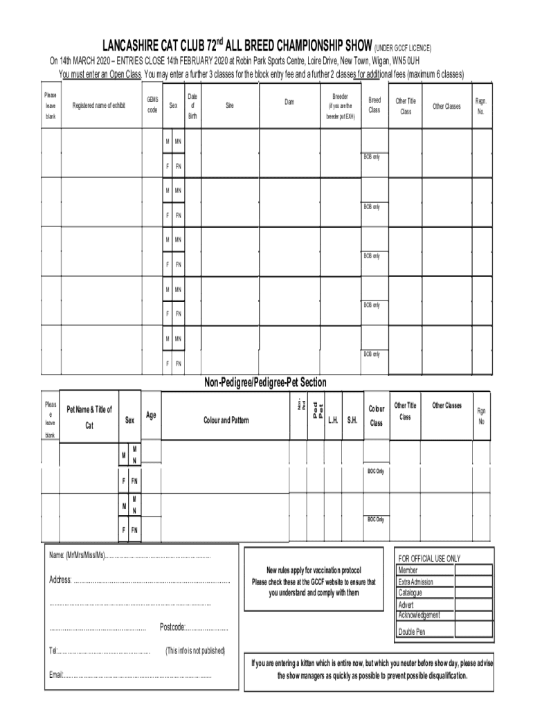 Fillable Online GCCF OnlineHome - Governing Council of the Cat Fancy ...