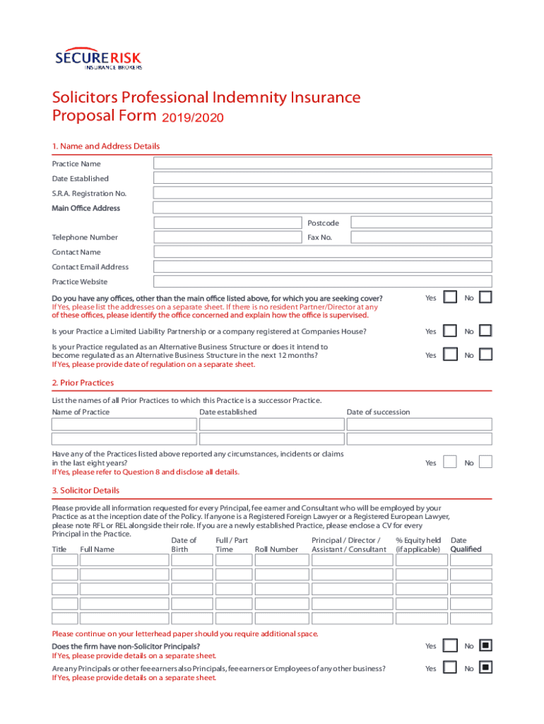 Fillable Online Solicitors Professional Indemnity Proposal Form Fax ...