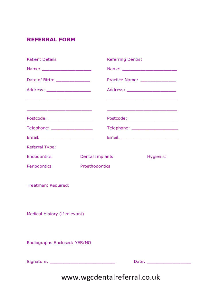 Fillable Online Periodontal Referral Form - The Avenue Dental Practice ...