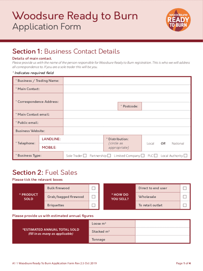 Fillable Online A1 1 Woodsure Ready to Burn Application Form Rev 2 ...