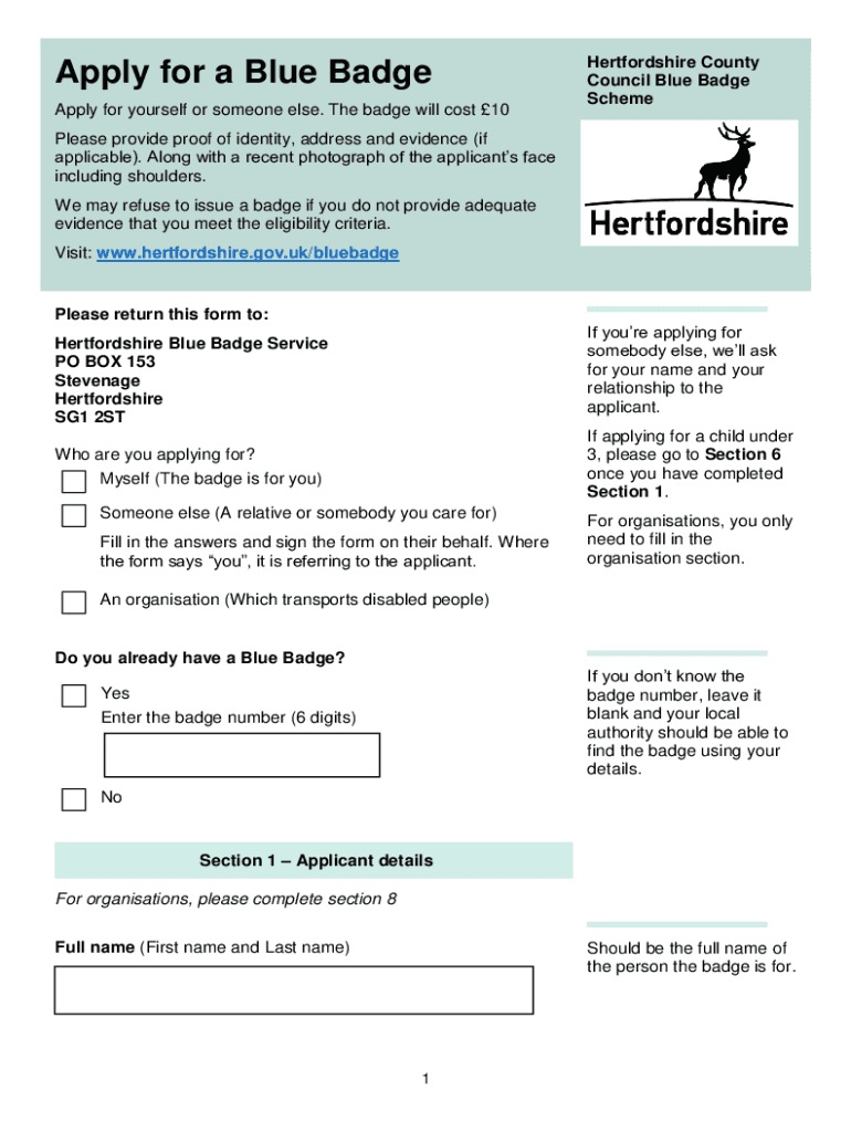 Fillable Online Replace a lost, stolen or damaged Blue Badge - GOV.UK ...