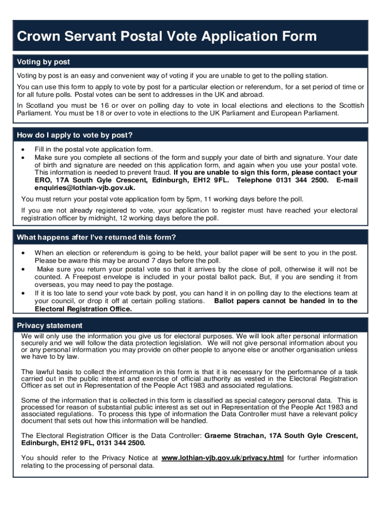 Fillable Online FORM - Crown Servant Postal Vote Fax Email Print ...