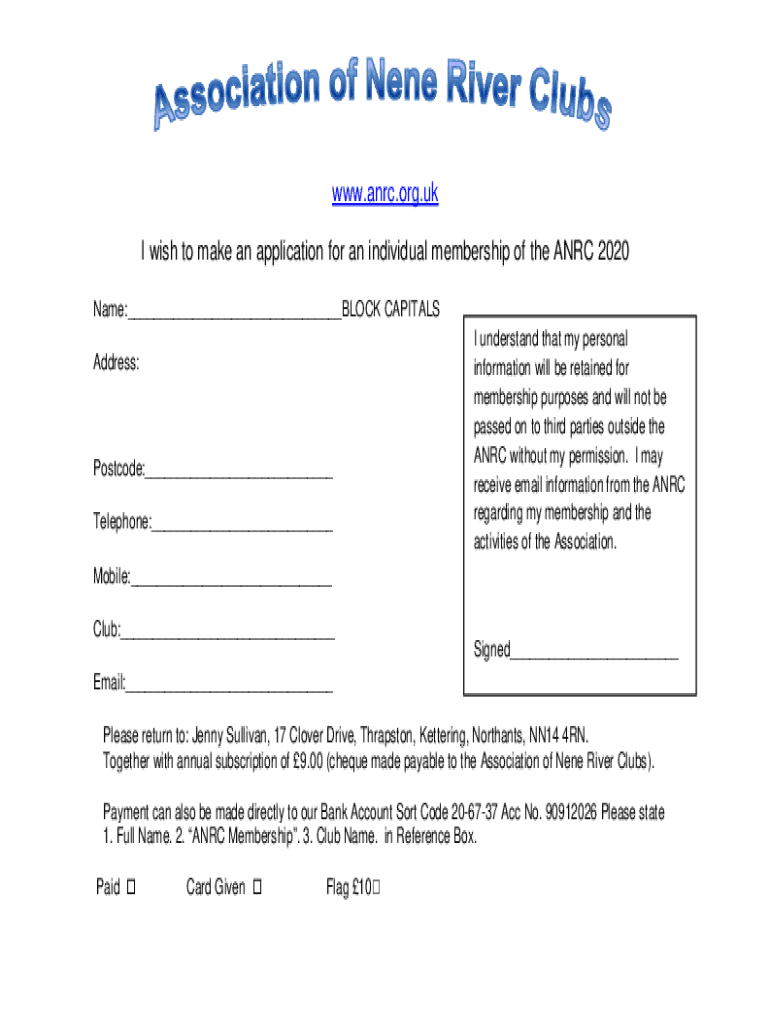 Fillable Online anrc org Application Form A5 2020 Fax Email Print ...