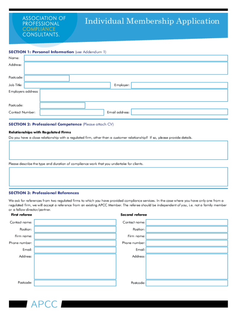 Fillable Online apcc org Individual Membership Application - APCC Fax ...