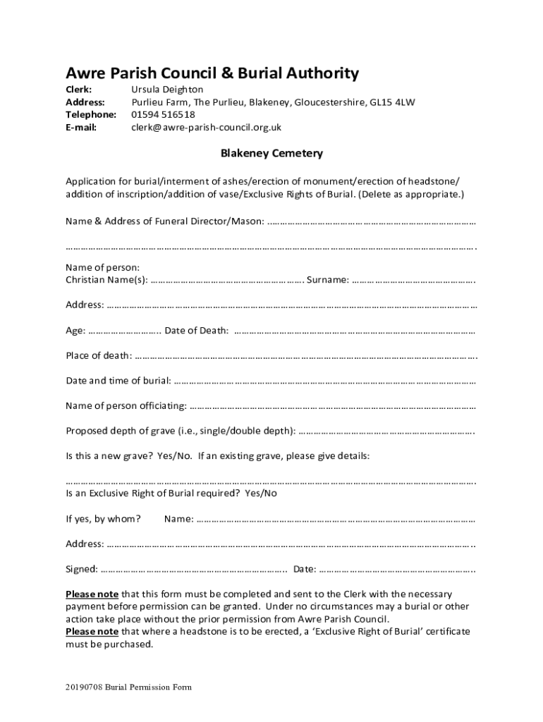 Fillable Online Burial Permission Form Fax Email Print - pdfFiller