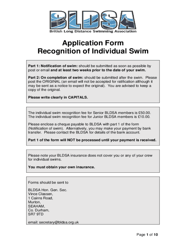 Fillable Online bldsa org Recognition-of-Individual-Swim-Application ...