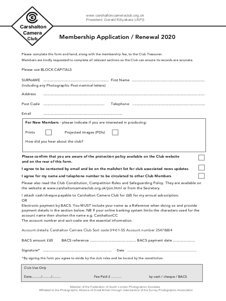 Fillable Online membership-application-renewal-form-2020 Fax Email Print - pdfFiller