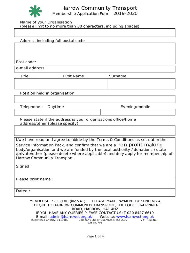 HARROW COMMUNITY TRANSPORT. Group membership Doc Template | pdfFiller