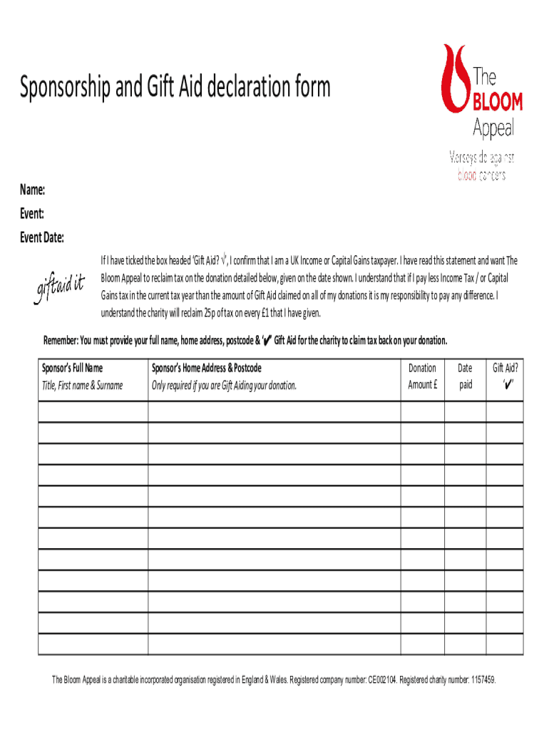 Fillable Online Bloom Appeal to reclaim tax on the donation detailed ...