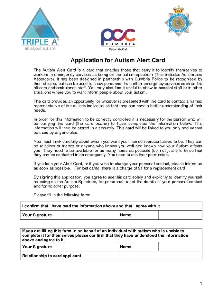 Fillable Online Pros and cons of autism alert cards and travel cards ...