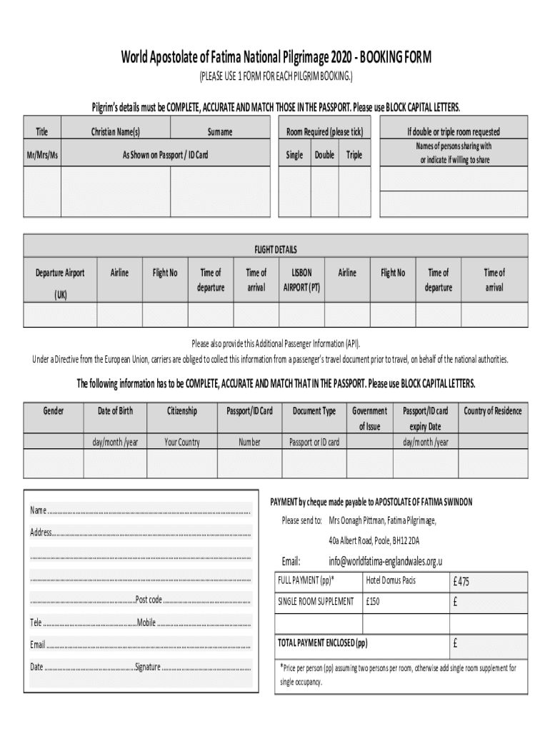 Fillable Online 20200218 Pilgrimage Registration Form DRAFT.docx Fax ...