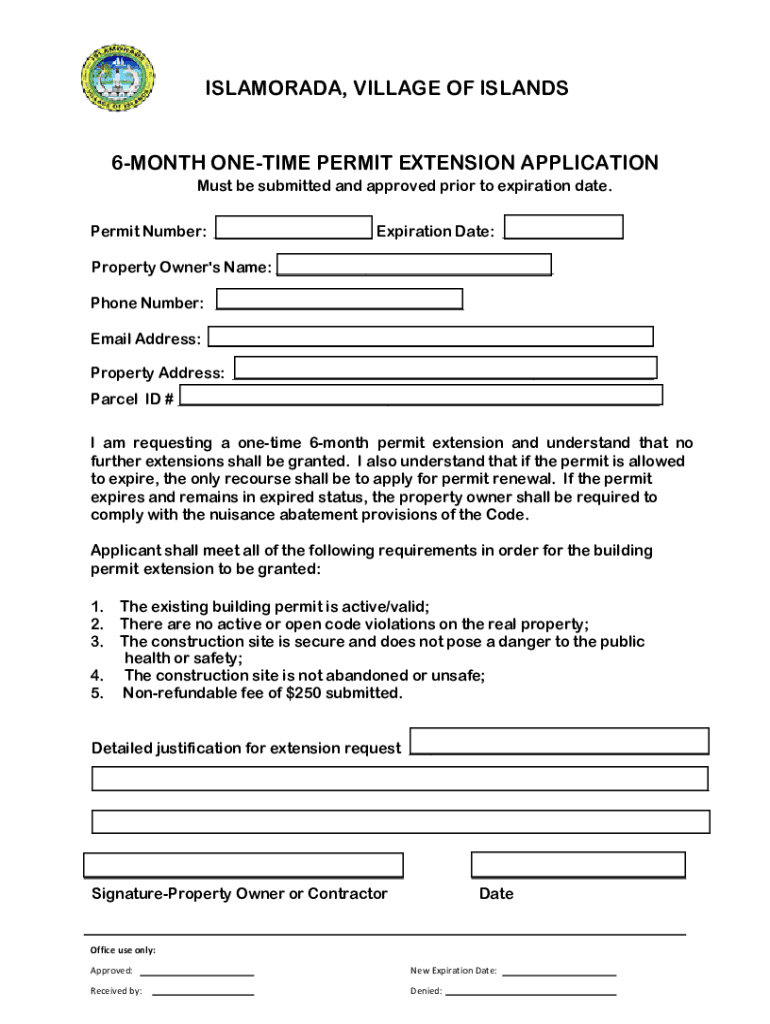 Fillable Online 6-MONTH ONE-TIME PERMIT EXTENSION APPLICATION Fax Email ...
