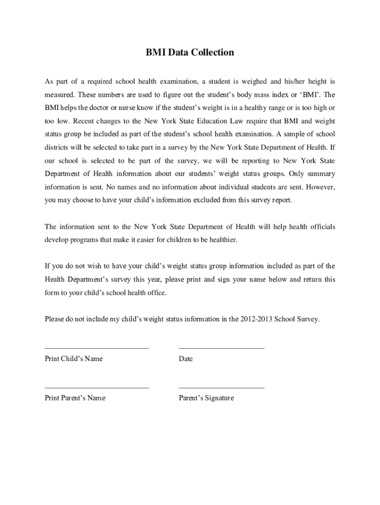 Fillable Online School Nurse / BMI Data Collection - Scarsdale Public ...