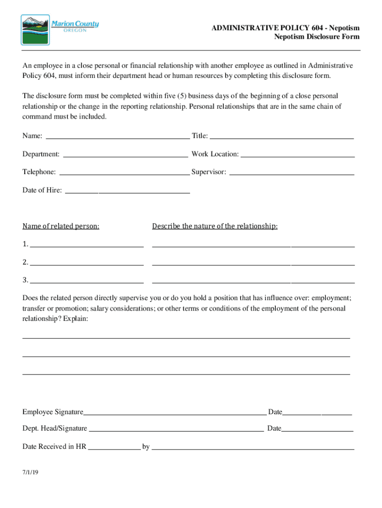 Fillable Online Nepotism and the Disclosure of Employment Relatives ...