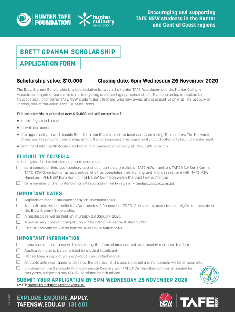 Fillable Online BRETT GRAHAM SCHOLARSHIP APPLICATION FORM - TAFE NSW ...