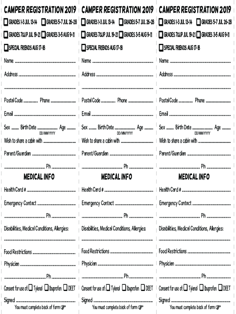 Fillable Online Camper Registration 2019 Form TemplateJotForm Fax Email ...