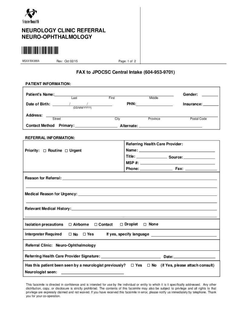 Fillable Online Physician Referral FormDepartment of Neurology ... Fax ...