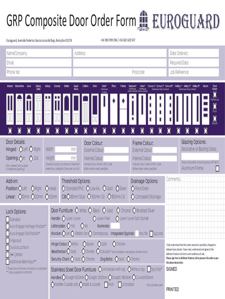 Fillable Online GRP Composite Door Order Form - Euroguard Spain Fax ...