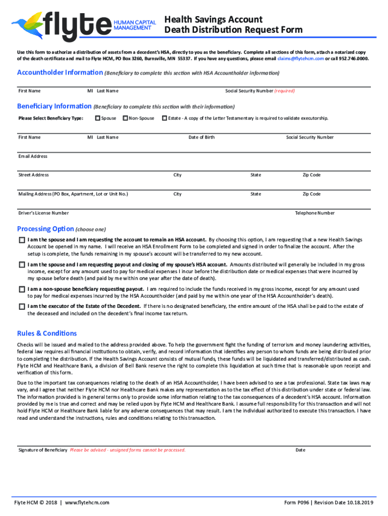 Fillable Online PDF P096 HSA Death Distribution Request Form.indd - Flyte HCM Fax Email Print ...