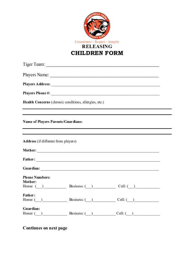 Fillable Online Child RELEASING Form.docx Fax Email Print - pdfFiller