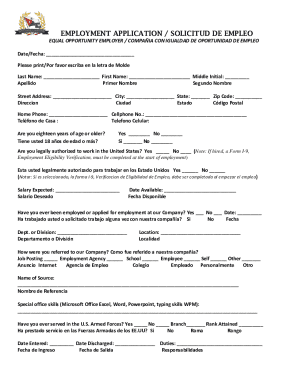 Fillable Online APPLICATION FOR EMPLOYMENT SOLICITUD DE EMPLEO 41111 ...