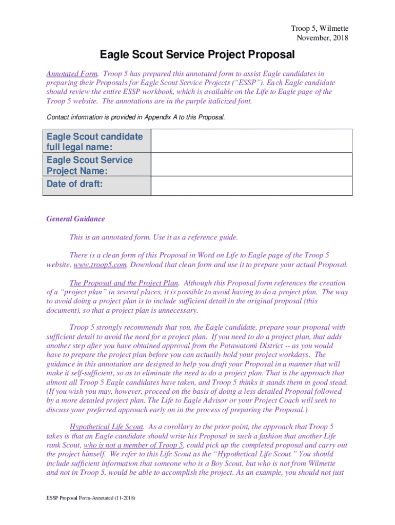 Fillable Online Eagle Scout Service Project Proposal - Troop 5Troop 5 ...