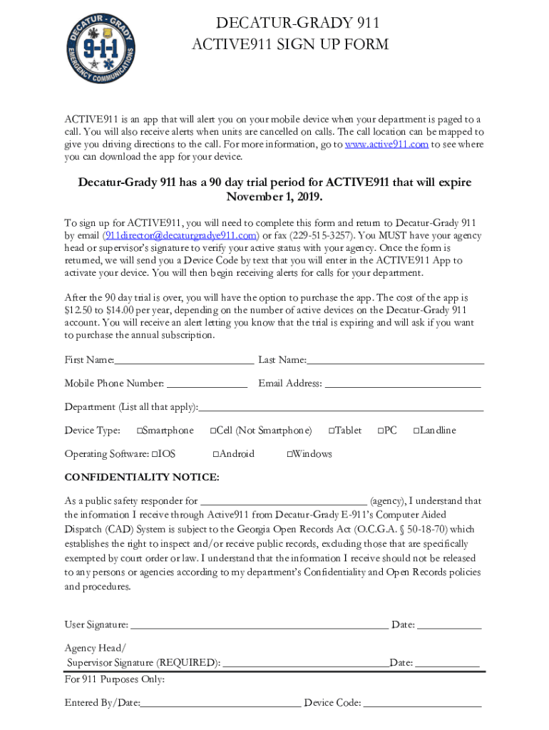 Fillable Online ACTIVE911 SIGN UP FORM Fax Email Print - pdfFiller