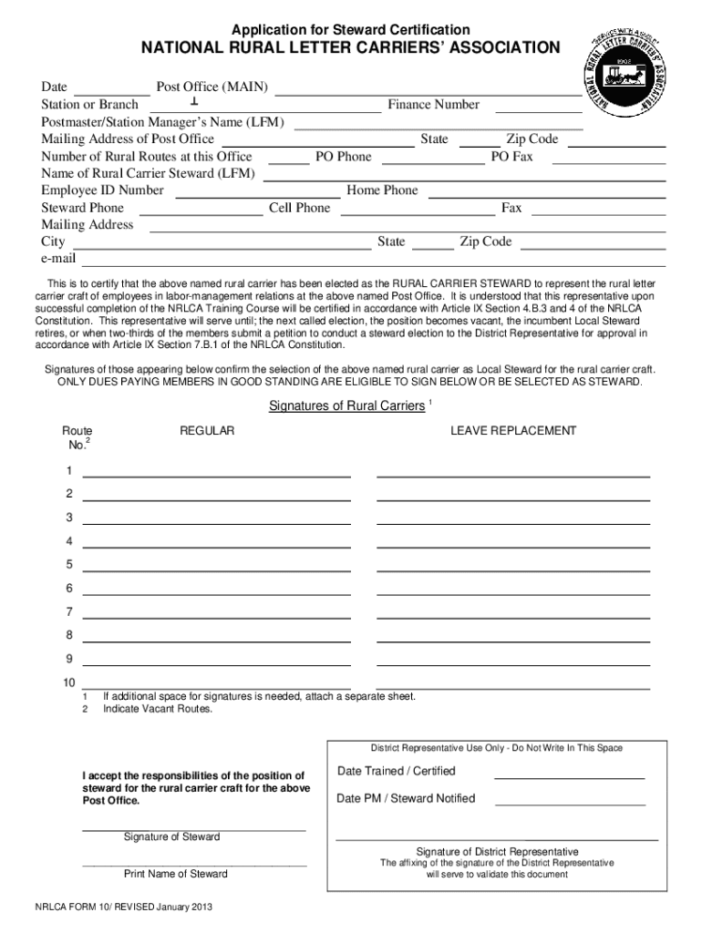 Fillable Online Application for Steward Certification NATIONAL RURAL ...