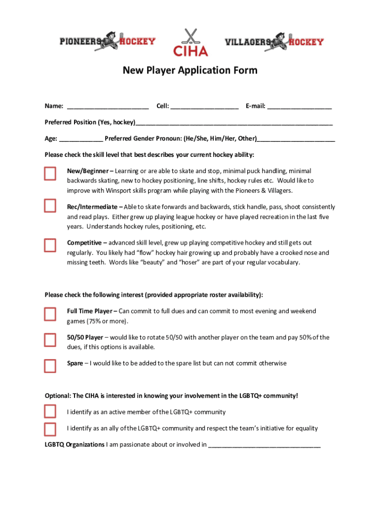 Fillable Online New Player Application Form Fax Email Print - pdfFiller