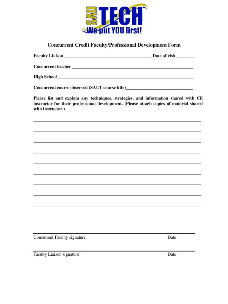 Fillable Online Concurrent Credit Faculty/Professional Development Form ...