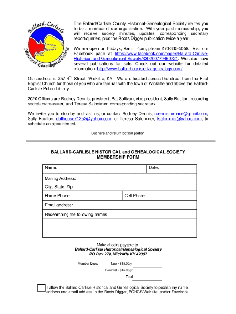 Fillable Online The Ballard/Carlisle County Historical-Genealogical ...