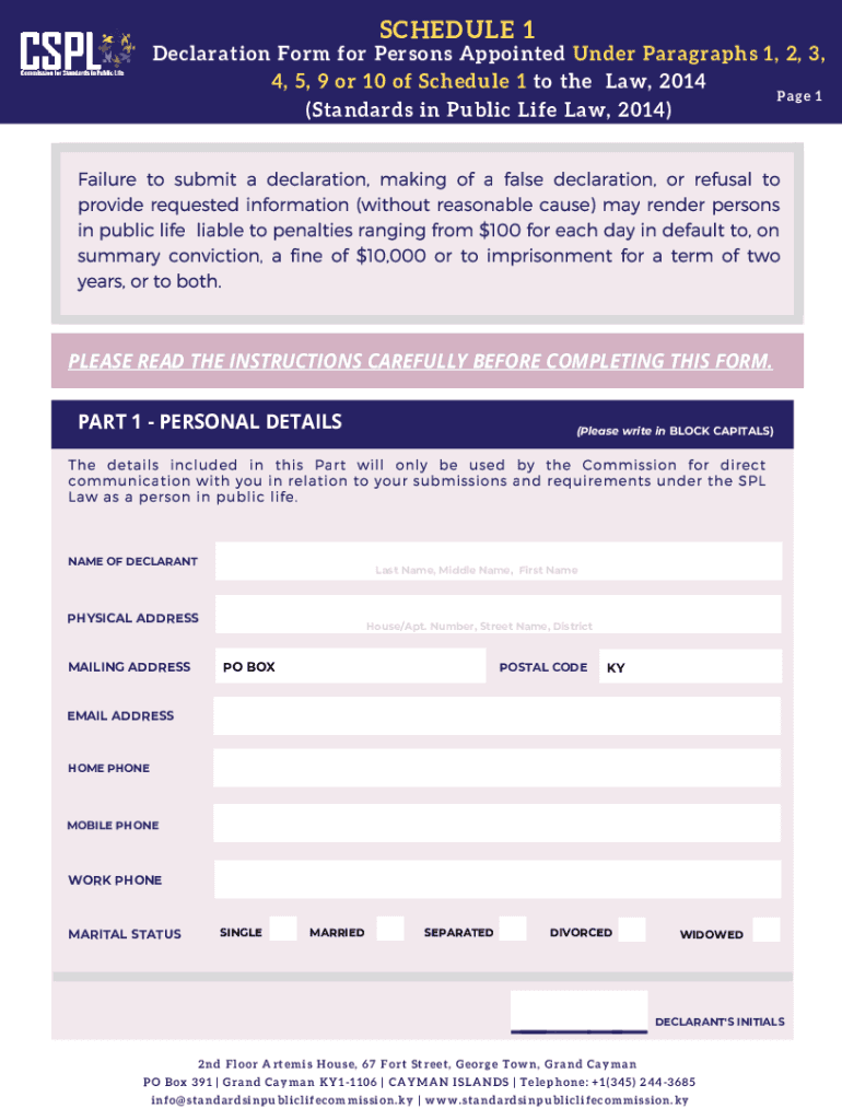 Fillable Online SPL DECLARATION FORM SCHEDULE 1 - 21 05 20 Fax Email ...