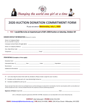 Fillable Online 2020 AUCTION DONATION COMMITMENT FORM Fax Email Print ...