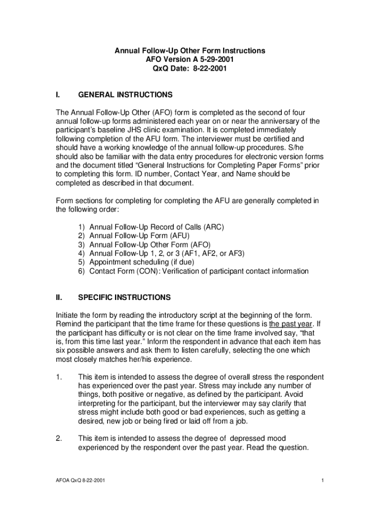 Fillable Online The Annual Follow-Up Other (AFO) form is completed as ...