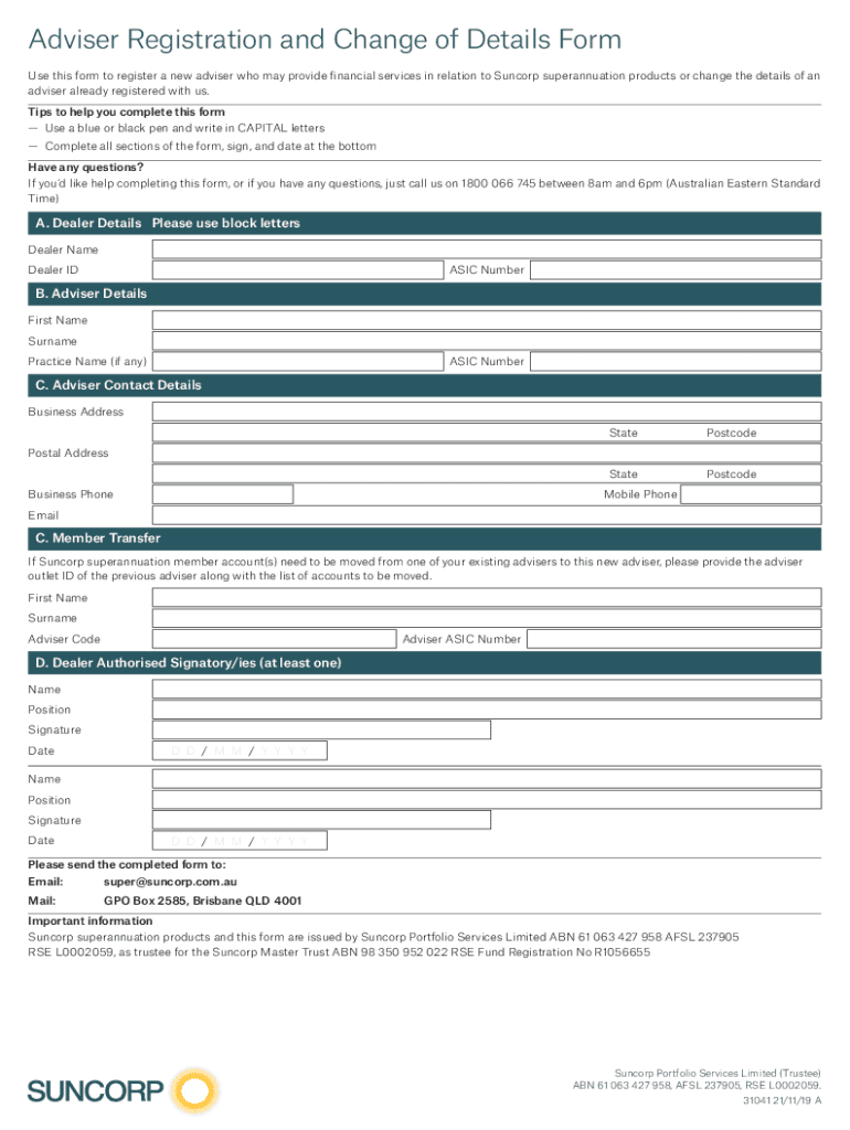 Fillable Online Adviser Registration and Change of Details Form Fax Email Print - pdfFiller