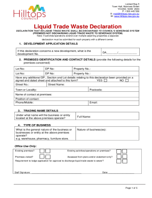 Fillable Online Liquid Trade Waste Declaration - Hilltops Council Fax ...