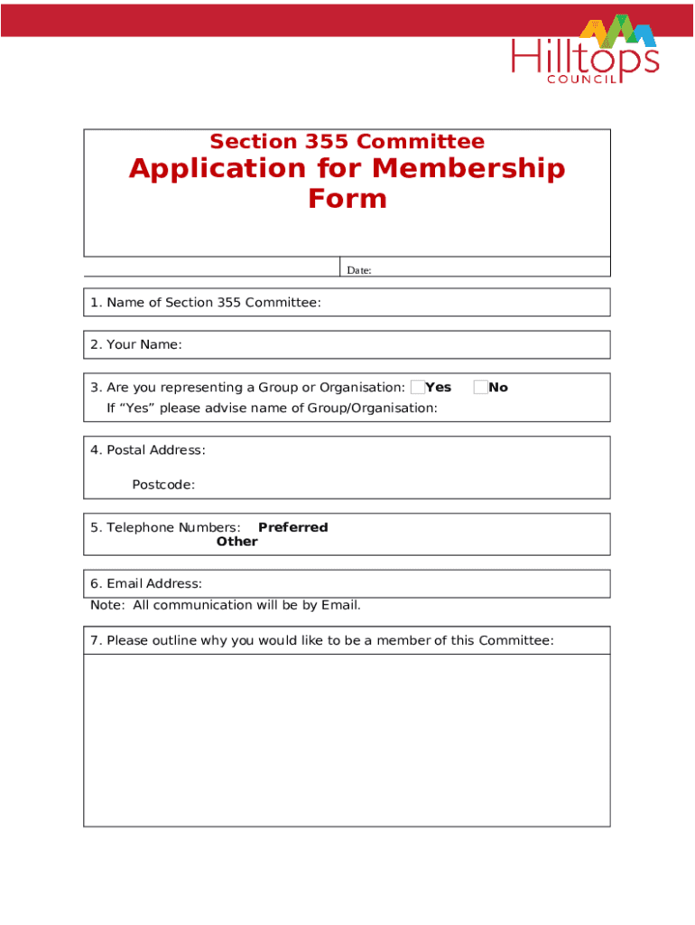 Section 355 Committee Application for Membership Doc Template | pdfFiller