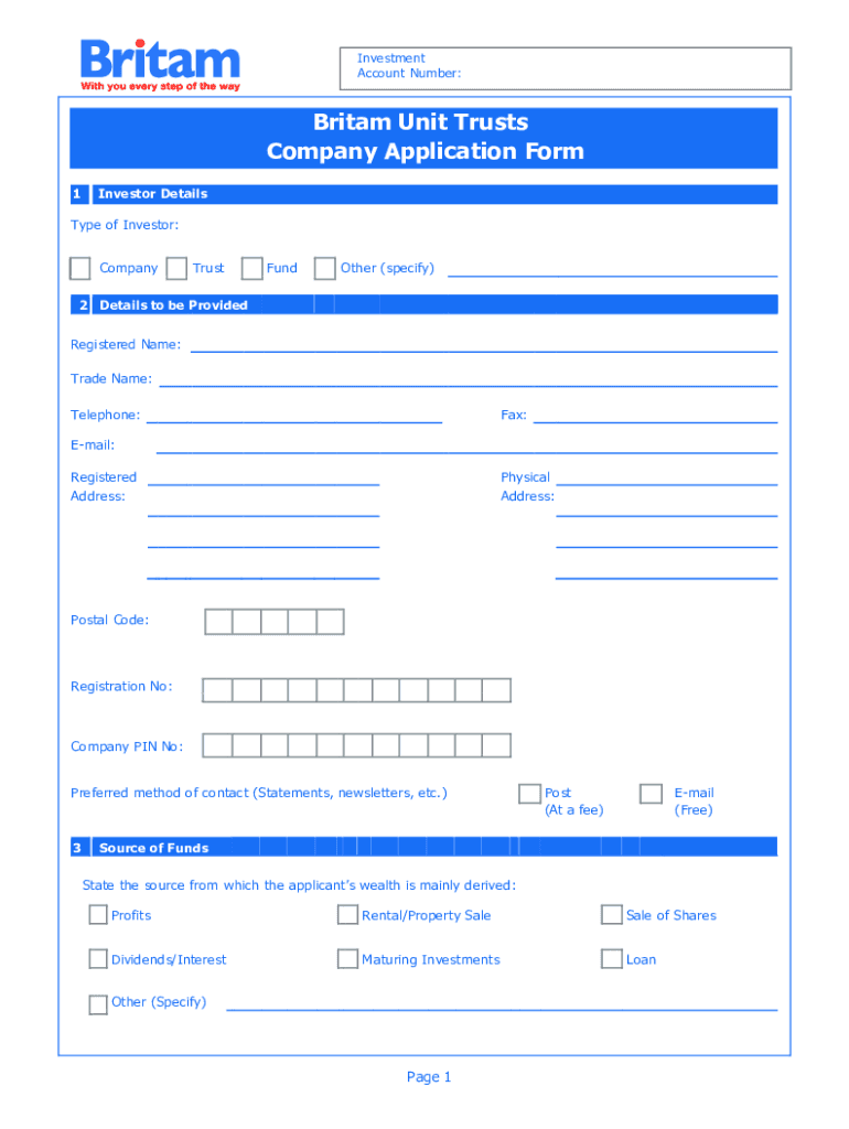 Fillable Online Unit Trust Company Application (Uganda) Fax Email Print ...