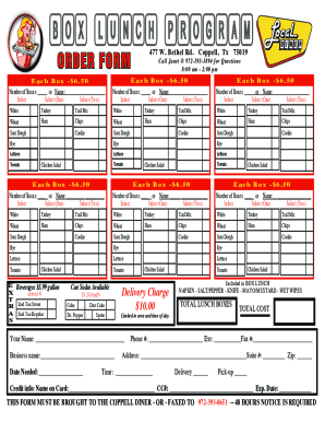 Fillable Online BOX LUNCH ORDER FORM.indd Fax Email Print - pdfFiller