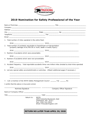 Fillable Online Governor's Award for Safety Excellence Nomination Form ...