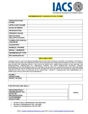 Fillable Online Membership Application Form for Association Form ...