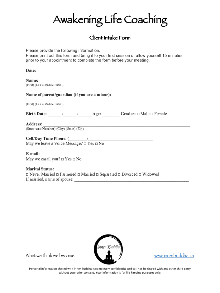 Fillable Online Awakening Life Coaching Intake Form.docx Fax Email ...