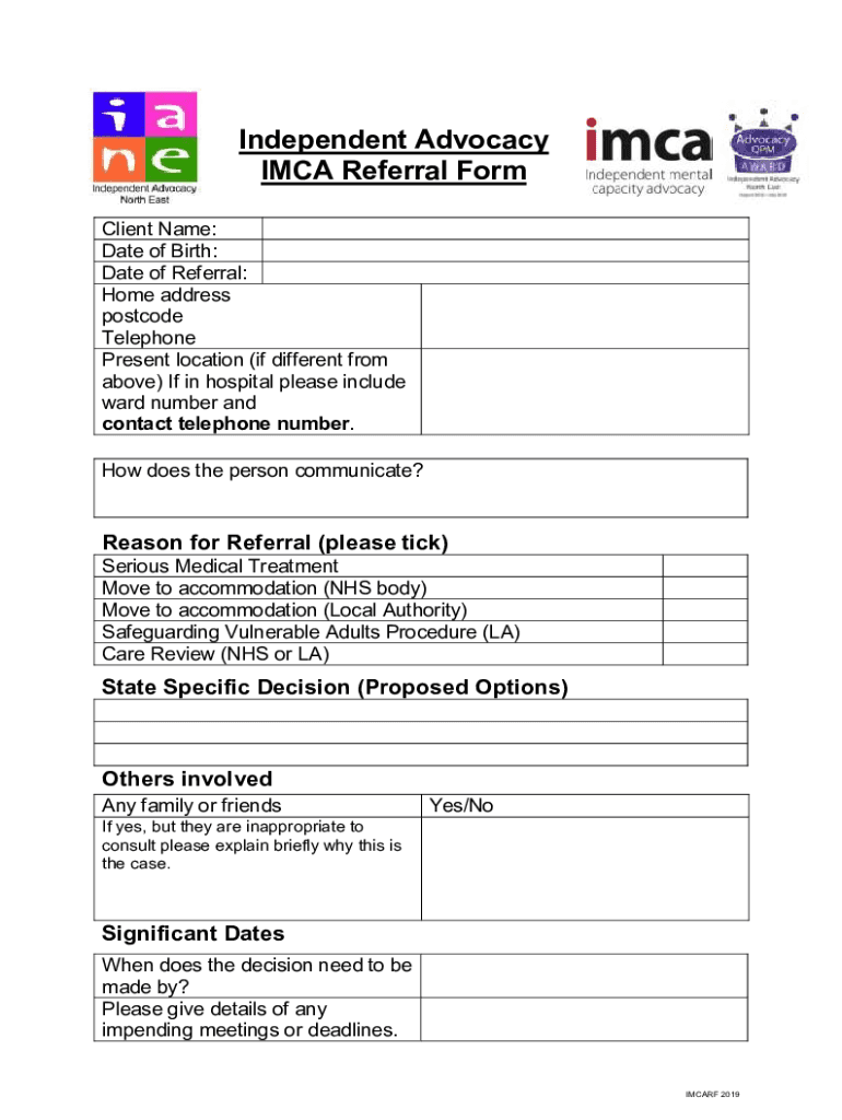 Fillable Online Independent Advocacy IMCA Referral Form - Wsimg.com Fax ...